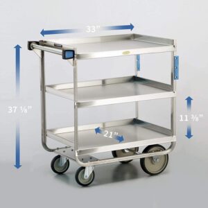 Lakeside Manufacturing 722 Utility Cart, Stainless Steel, 3 Shelves, 700 lb. Capacity (Fully Assembled)