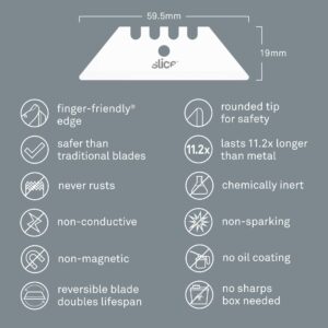 Slice 10524 Ceramic Utility Blades (Rounded-Tip), Finger-Friendly, Safe to Touch, Strong, Durable, Last 11 Times Longer Than Metal, Multiple Tool Compatibility (12 Blades)