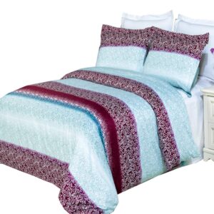 royal tradition printed kimberly 210-thread-count, 100-percent cotton full/queen 3pc duvet cover set (mauve, white, aqua shades)