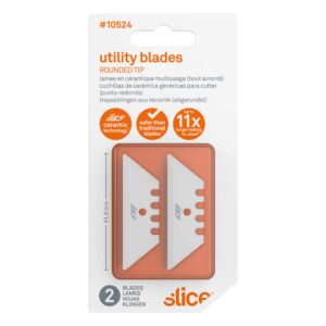 Slice 10524 Ceramic Utility Blades (Rounded-Tip), Finger-Friendly, Safe to Touch, Strong, Durable, Last 11 Times Longer Than Metal, Multiple Tool Compatibility (12 Blades)