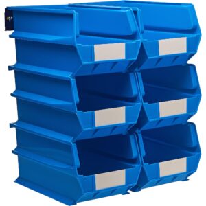 triton products 3-240bws locbin 8 piece wall storage unit with 14-3/4 inch l x 8-1/4 inch w x 7 inch h blue interlocking poly bins, 6 ct, wall mount rails 8-3/4 inch l with hardware, 2 pk