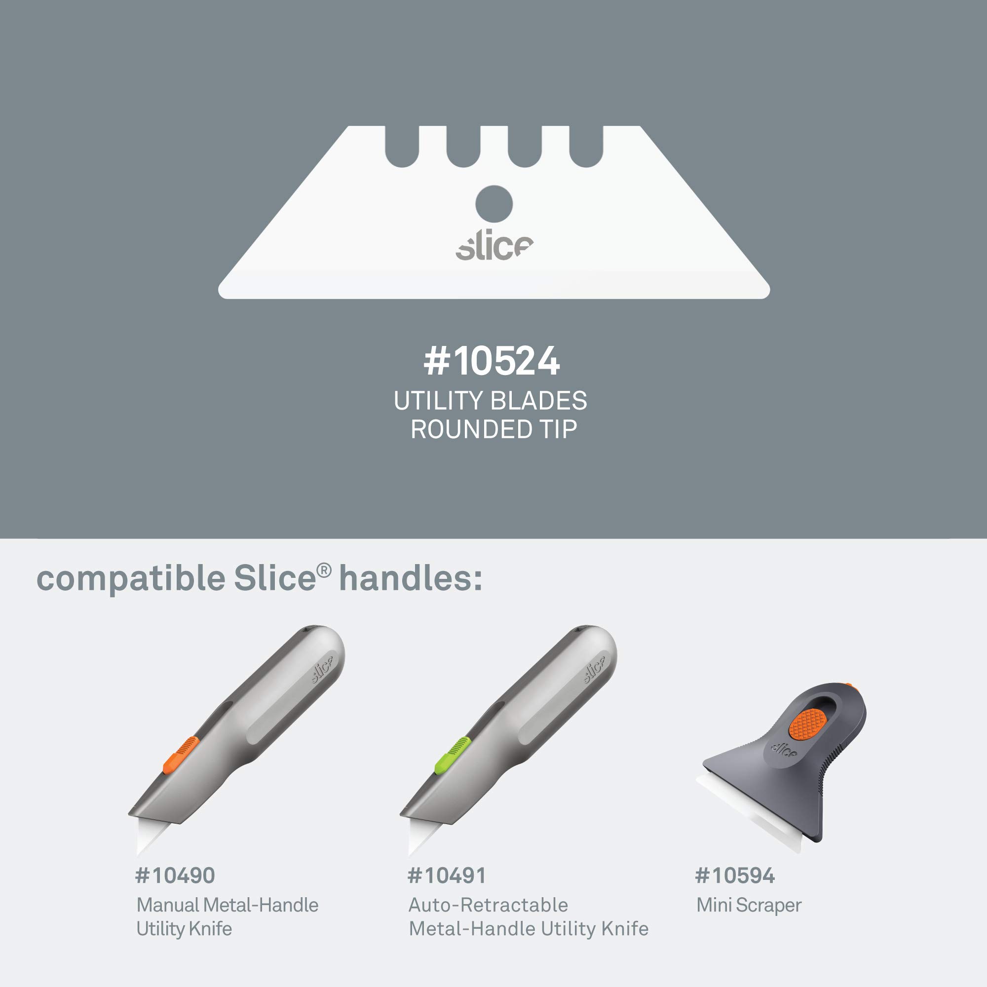 Slice 10524 Ceramic Utility Blades (Rounded-Tip), Finger-Friendly, Safe to Touch, Strong, Durable, Last 11 Times Longer Than Metal, Multiple Tool Compatibility (12 Blades)