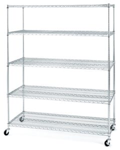 seville classics ultradurable commercial-grade 5-tier nsf-certified wire shelving with wheels, 60" w x 24" d - plated steel