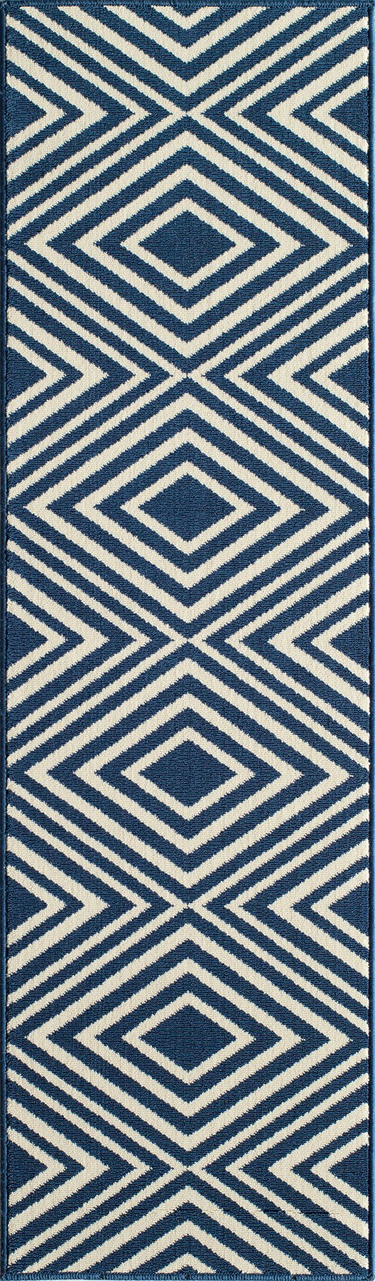 Momeni Rugs , Baja Collection Contemporary Indoor & Outdoor Area Rug, Easy to Clean, UV protected & Fade Resistant, 2'3" x 7'6" Runner, Navy Blue