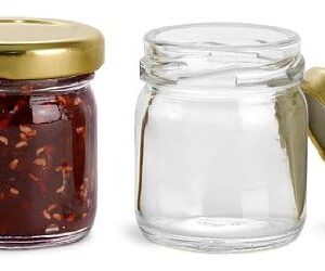 Nakpunar 6 pcs, 1.5 oz Mini Glass Jars with Gold Lids - MADE IN USA - for Jam, Honey, Wedding Favors, Shower Favors