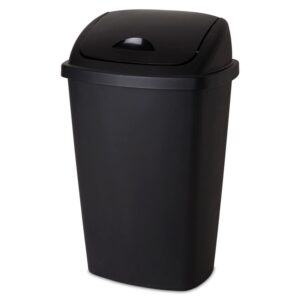 Sterilite 13.2 Gallon SwingTop Wastebasket with Lid, Large Plastic Trash Can for the Kitchen and Mudroom, Black Lid and Base, 4-Pack