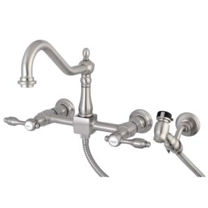 kingston brass ks1248talbs tudor bridge kitchen faucet, 8-1/2 inch in spout reach, brushed nickel