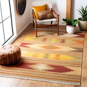 safavieh kilim collection area rug - 8' x 10', red & multi, handmade southwestern tribal wool, ideal for high traffic areas in living room, bedroom (nvk177a)