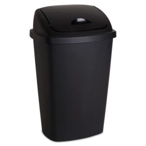 Sterilite 13.2 Gallon SwingTop Wastebasket with Lid, Large Plastic Trash Can for the Kitchen and Mudroom, Black Lid and Base, 4-Pack