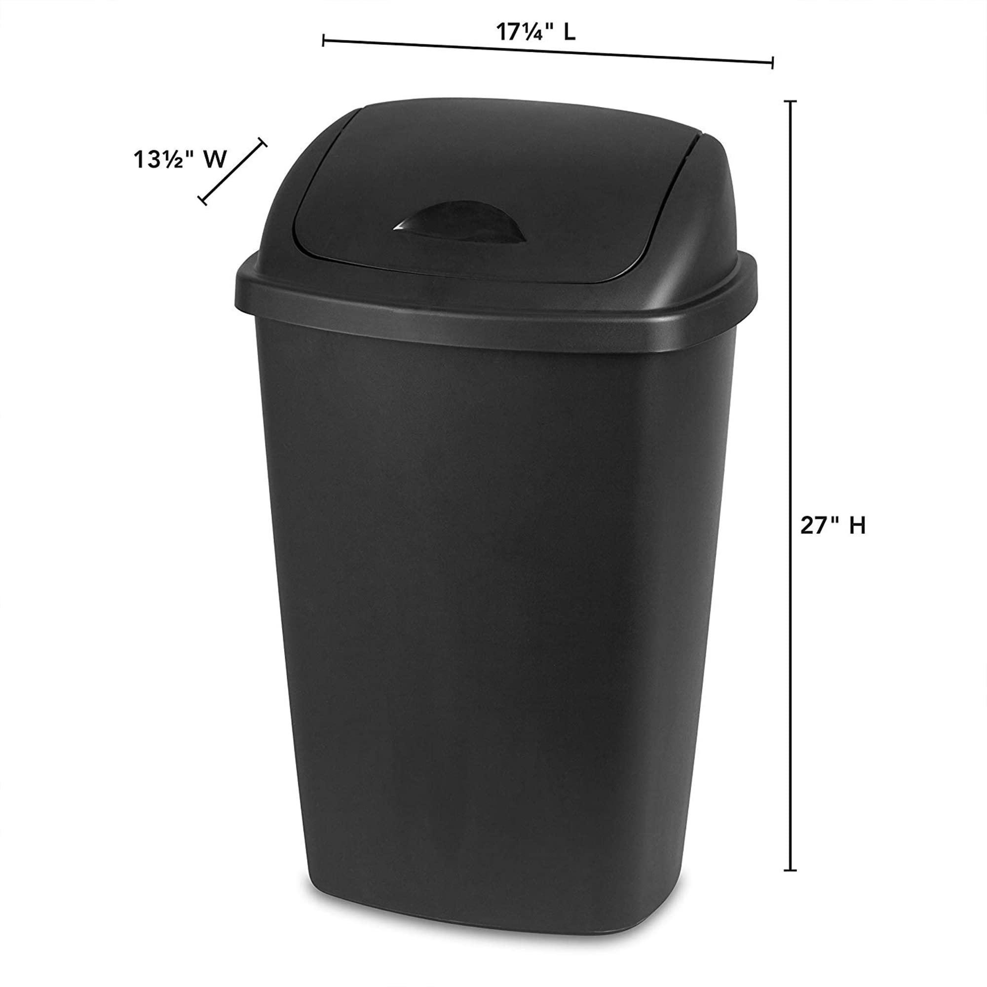 Sterilite 13.2 Gallon SwingTop Wastebasket with Lid, Large Plastic Trash Can for the Kitchen and Mudroom, Black Lid and Base, 4-Pack