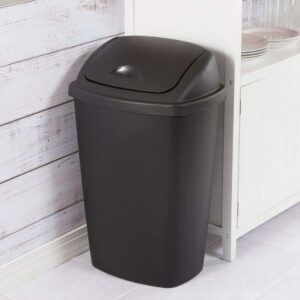 Sterilite 13.2 Gallon SwingTop Wastebasket with Lid, Large Plastic Trash Can for the Kitchen and Mudroom, Black Lid and Base, 4-Pack