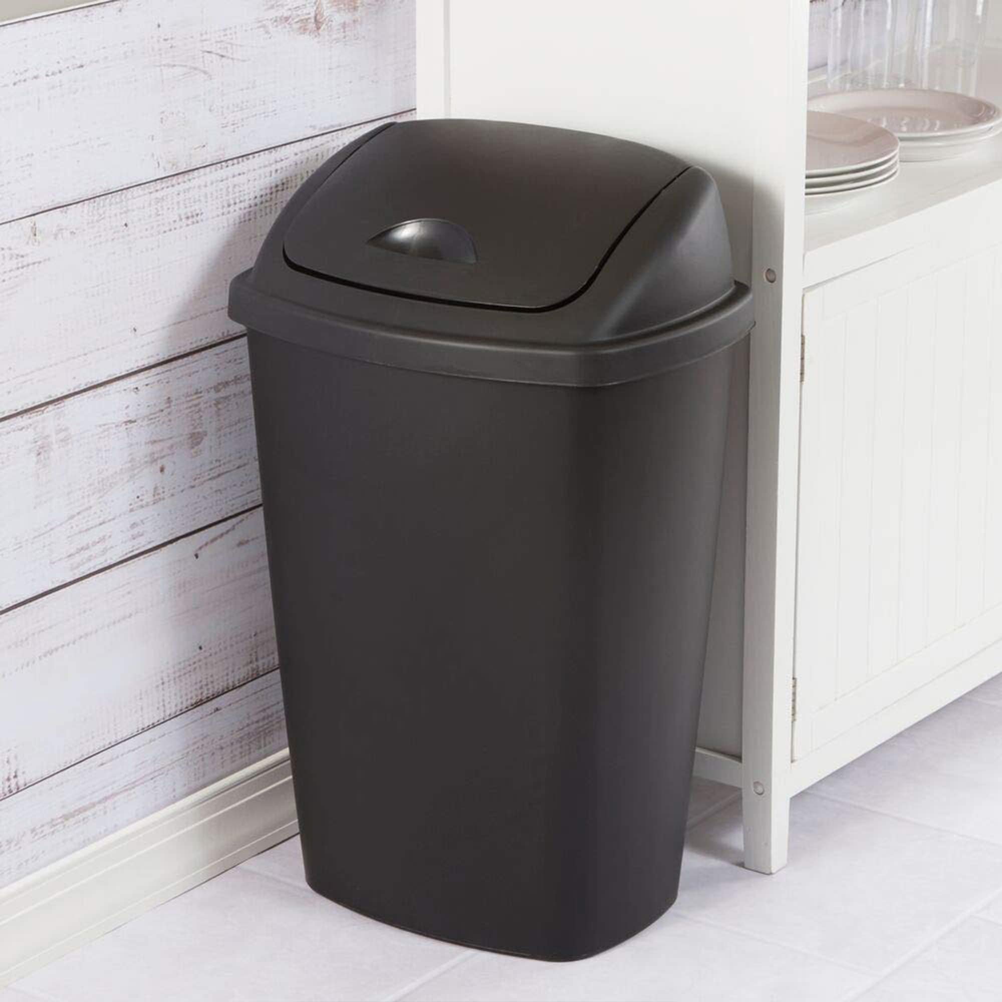 Sterilite 13.2 Gallon SwingTop Wastebasket with Lid, Large Plastic Trash Can for the Kitchen and Mudroom, Black Lid and Base, 4-Pack