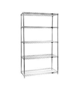 quantum wr74-2436c-5 wire shelving starter kit, 36"w x 24"d x 74"h, 600 lbs capacity, carbon steel, chrome, nsf