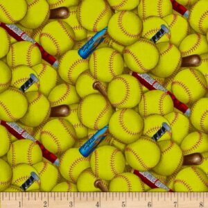 sports softball yellow, quilting fabric by the yard