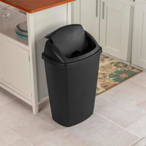 Sterilite 13.2 Gallon SwingTop Wastebasket with Lid, Large Plastic Trash Can for the Kitchen and Mudroom, Black Lid and Base, 4-Pack