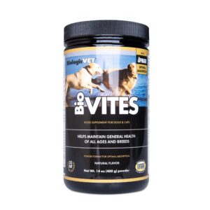 biologicvet - biovites multivitamin powder for cats & dogs, essential vitamins, minerals & enzymes, supports your pets digestion and immune system, 53-day supply for 30-lb. animal, 14-oz. powder