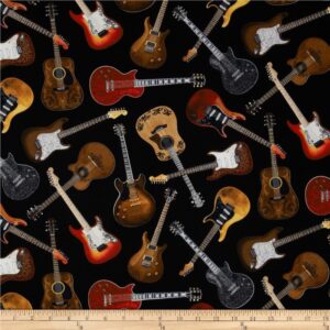 timeless treasures guitars black, quilting fabric by the yard