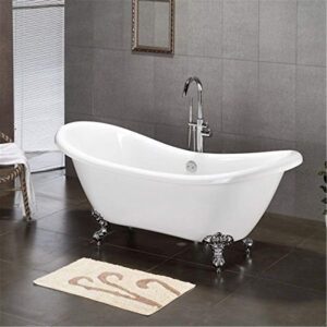 cambridge plumbing acrylic double ended slipper bathtub 68" x 28" with no faucet drillings and brushed nickel feet