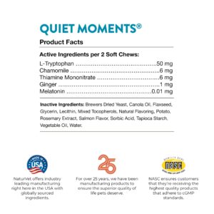 NaturVet Quiet Moments Calming Aid Cat Supplement Plus Melatonin – Helps Reduce Stress in Cats – for Pet Storm Anxiety, Motion Sickness, Grooming, Separation, Travel – 50 Ct. Soft Chews