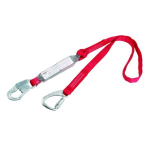 3m protecta pro 1340040 6-foot tie back shock absorbing lanyard, snap hook at one end, tie-back carabiner at the other end, 310-pound capacity, red/gray