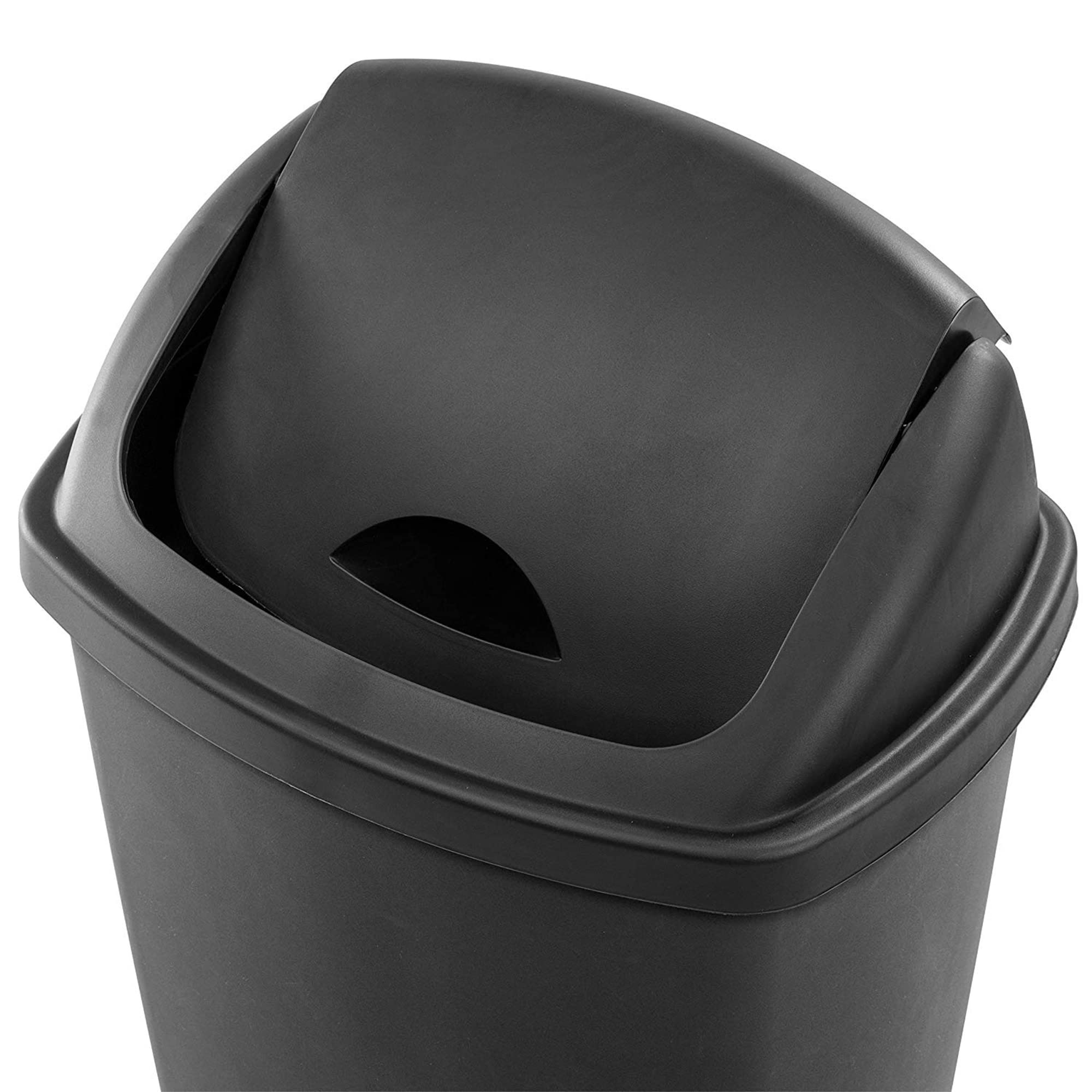 Sterilite 13.2 Gallon SwingTop Wastebasket with Lid, Large Plastic Trash Can for the Kitchen and Mudroom, Black Lid and Base, 4-Pack