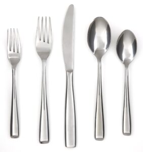 cambridge silversmiths rachel mirror 20-piece flatware silverware set, stainless steel, service for 4, includes forks/spoons/knives