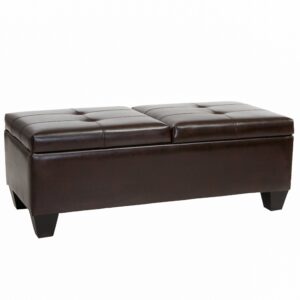 christopher knight home gdfstudio christopher knight home merrill double opening leather storage ottoman, chocolate brown