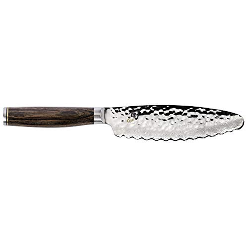 Shun Premier 6" Ultimate Utility Knife, Handcrafted Japanese Knife, VG-MAX Core with Damascus Stainless Steel Cladding, Pakkawood Handle, Precision and Sharpness for Professional and Home Chefs