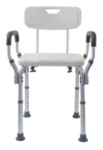 essential medical supply height adjustable shower and bath bench with padded arms, contoured back and textured shower chair seat - perfect for the bath and shower