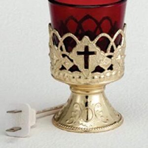 Electric Votive Stand - 4 Inch Gold Plated Metal with Ruby Glass - Boxed