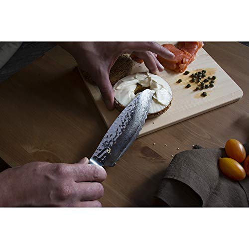 Shun Premier 6" Ultimate Utility Knife, Handcrafted Japanese Knife, VG-MAX Core with Damascus Stainless Steel Cladding, Pakkawood Handle, Precision and Sharpness for Professional and Home Chefs