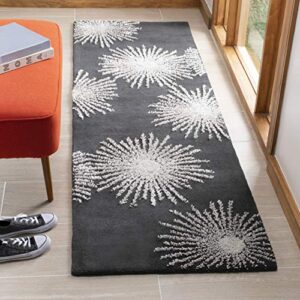 safavieh soho collection 2'6" x 6' charcoal / ivory soh712h handmade starburst premium wool & viscose runner rug