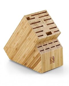 cook n home bamboo knife storage block without knives, 20 slots universal knife holder countertop butcher block knife stand for easy kitchen storage