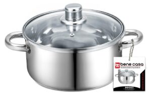 bene casa classics stainless steel dutch oven with glass lid. 3 quart