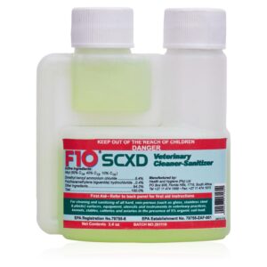 f10 scxd concentrated veterinary disinfectant & cleaner with soap for kennels, litter box, cage, terrariums, habitats, vet practices - 100 ml (3.4oz)