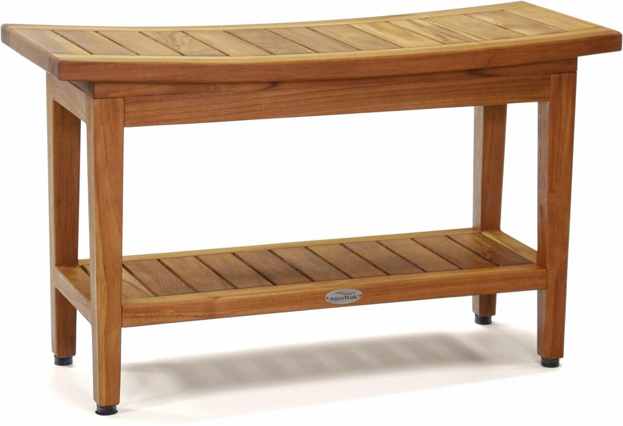 AquaTeak Patented 30" Maluku Teak Shower Bench with Shelf