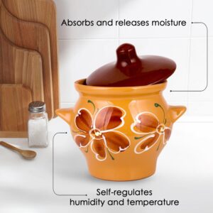 Clay Cooking Pot with Lid Handmade Beige Hand-Painted Clay Stoneware Baking Pot with Lid (0.7-Qt) Ceramic Cookware