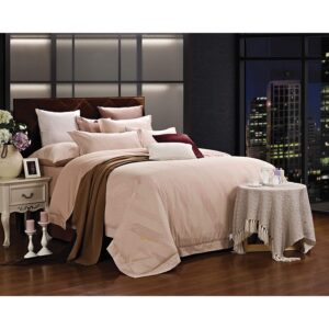 dolce mela dm470q jacquard damask luxury bedding duvet covet set, queen, pink beige