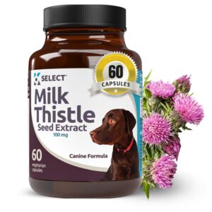 k9 select milk thistle for dogs, 100mg - 60 vegetable capsules - canine liver health milk thistle supplement - liver supplement - liver support supplement - milk thistle herbal supplements