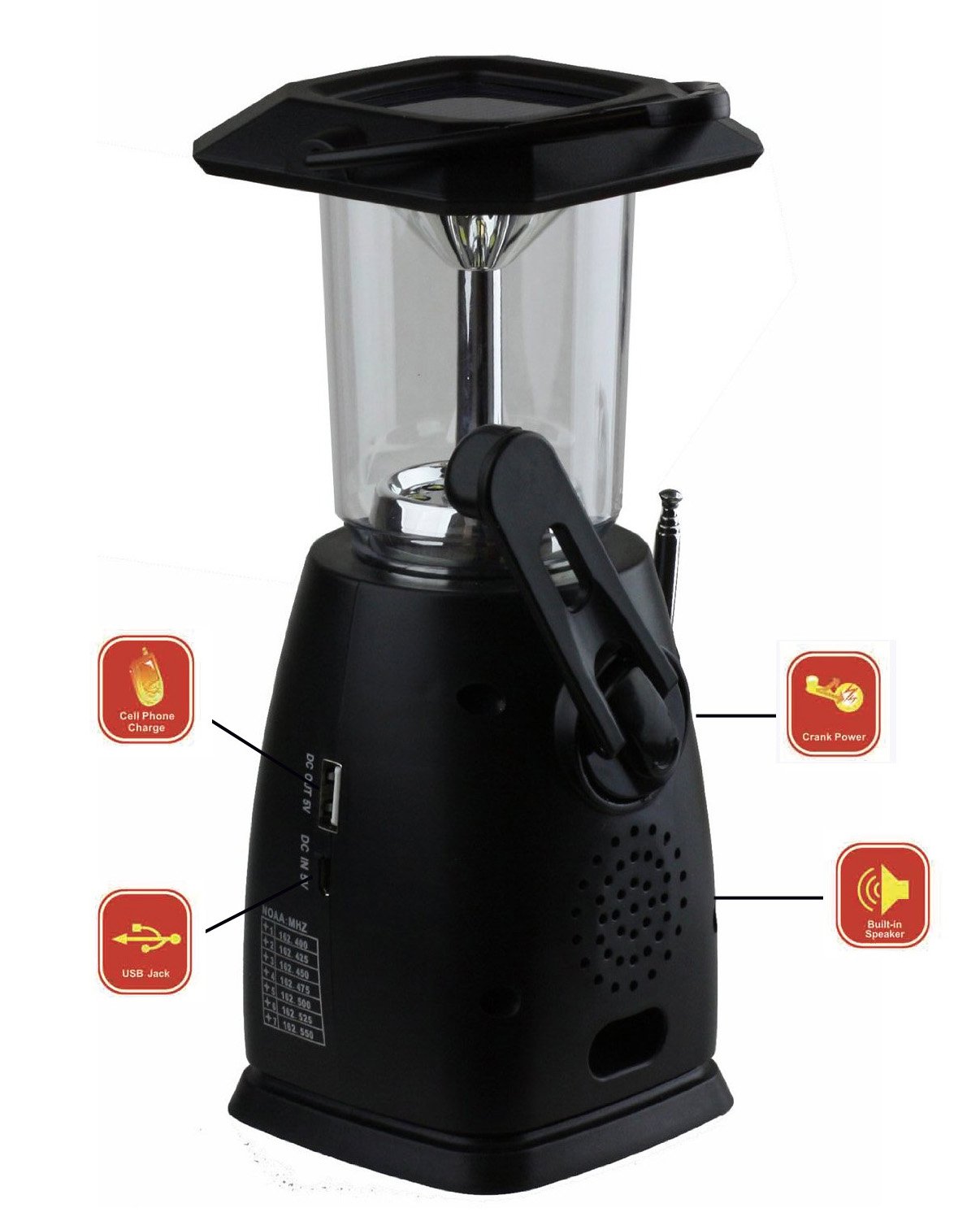 Kaito KA249W Multi-Functional Solar/Wind-up Dynamo and Solar Powered LED Camping Lantern with AM/FM NOAA Weather Radio & Cell Phone Charger, Color Black