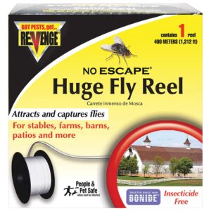 revenge no escape huge fly reel sticky tape trap, 1,312' indoor outdoor hanging disposable fly strip, non-toxic people and pet safe