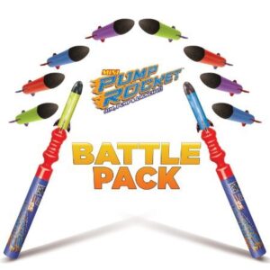 geospace hand held pump rocket combo battle pack flying foam rockets for outdoor play for kids (19" long mini battle pack with 2 launchers and 10 rockets)