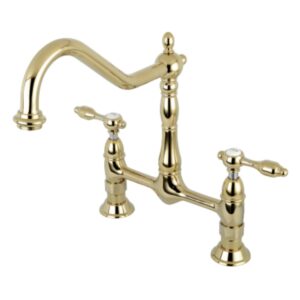 kingston brass ks1172tal tudor bridge kitchen faucet, polished brass