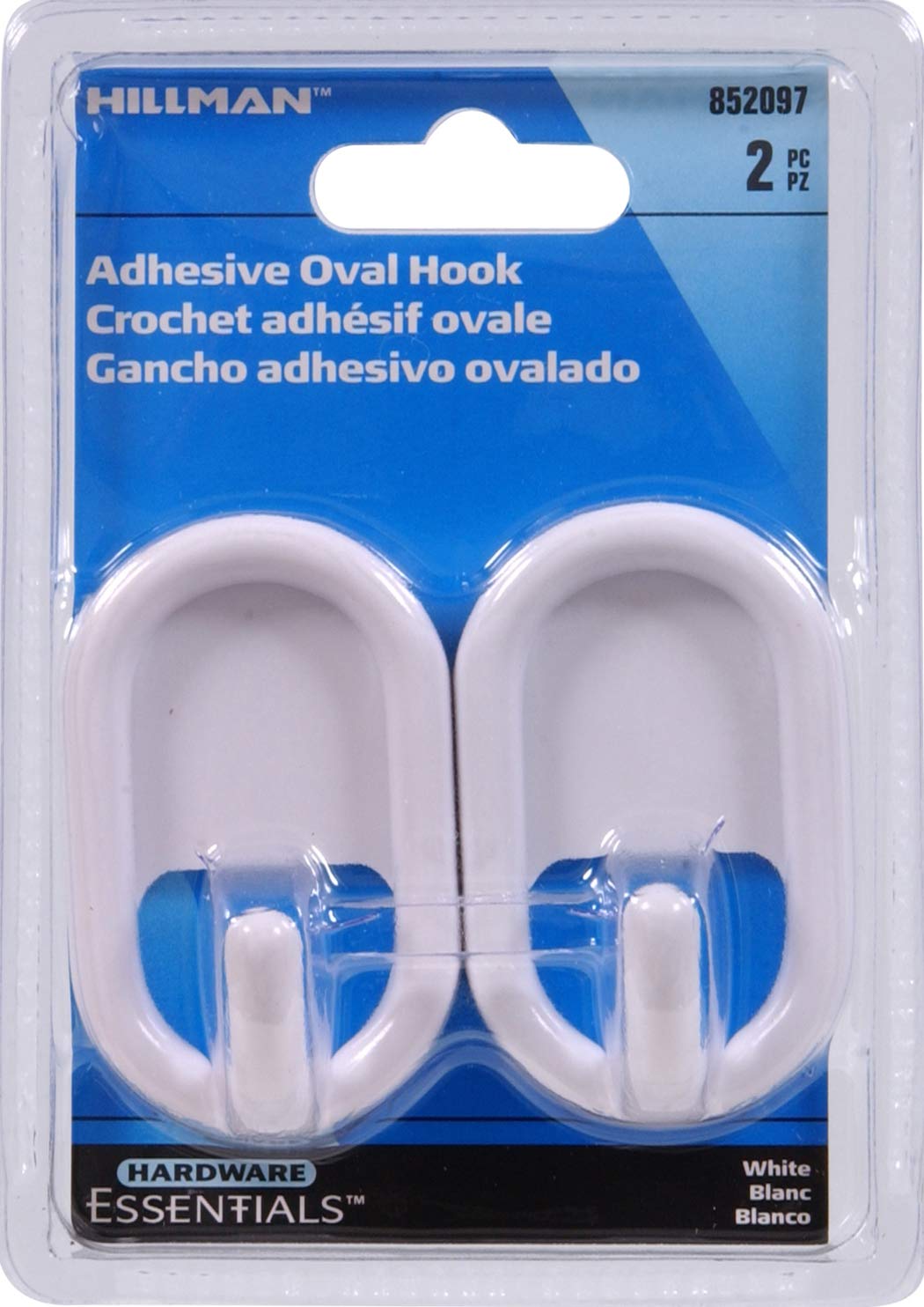 Hardware Essentials 852097 Oval Plastic Hanging Hook White- 2 Pack