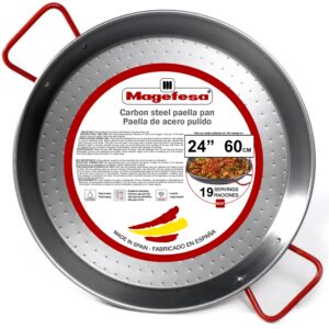 magefesa® carbon - paella pan 24 in - 60 cm and 19 servingss, made in carbon steel, with dimples for greater resistance and lightness, ideal for cooking outdoors, cook your own valencian paella