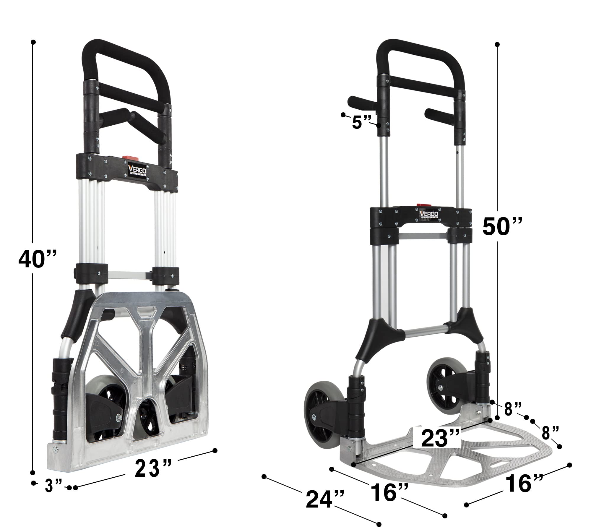 Vergo Industrial 400 lb Capacity Heavy Duty Folding Hand Truck Dolly Cart with Telescoping Handle, Aluminum Foldable Cart with Wheels (S300L)