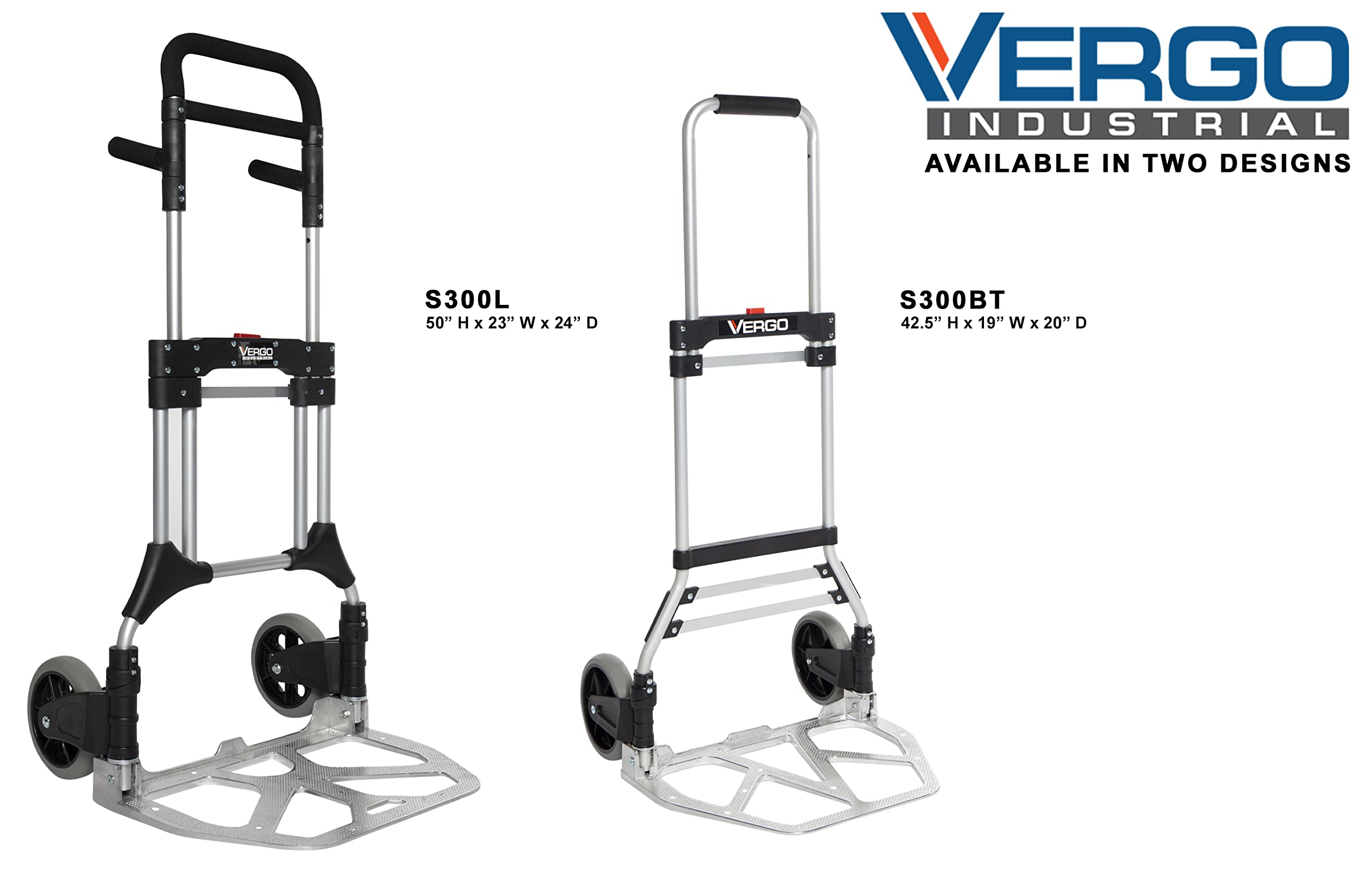 Vergo Industrial 400 lb Capacity Heavy Duty Folding Hand Truck Dolly Cart with Telescoping Handle, Aluminum Foldable Cart with Wheels (S300L)