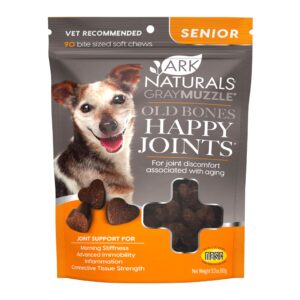 ark naturals gray muzzle old dogs! happy joints! vet recommended to support cartilage and joint function, glucosamine, 90 soft chews,orange