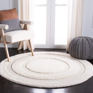 safavieh florida shag collection area rug - 4' round, creme & creme, border design, non-shedding & easy care, 1.2-inch thick ideal for high traffic areas in living room, bedroom (sg454-1111)