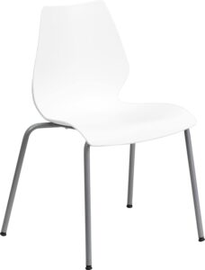 flash furniture hercules series 770 lb. capacity white stack chair with lumbar support and silver frame